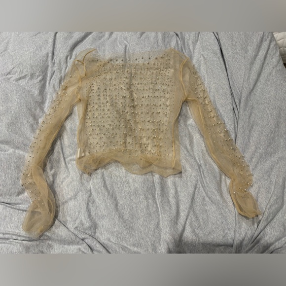 Tops | Sheer Gold Beaded Top | Poshmark